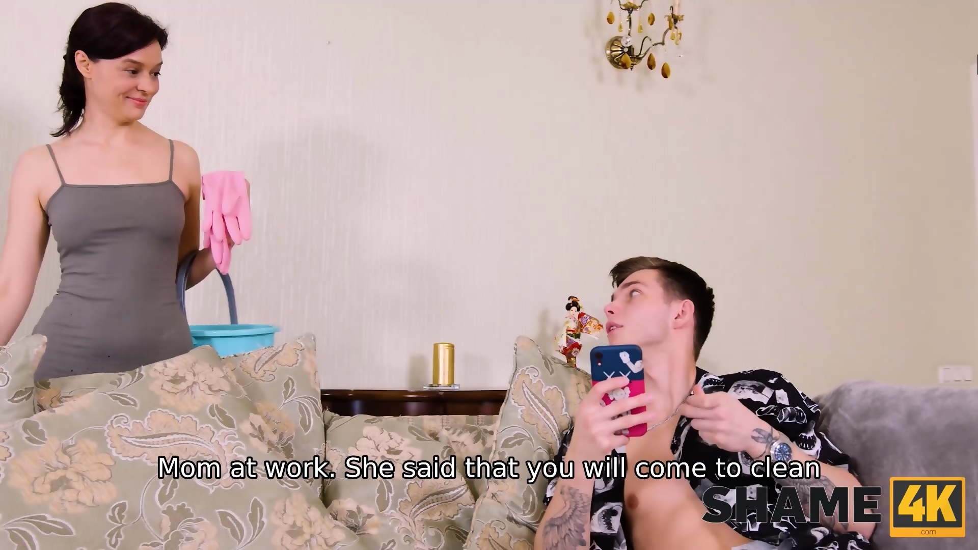 Shame4k Pink Gloves Are The Only Thing The Maid Wears During Hot Sex